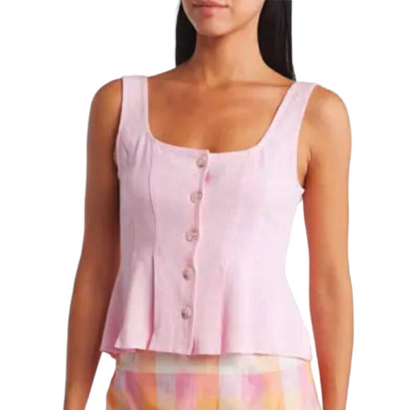 Elodie | Tops | Elodie Pleated Peplum Button Up Tank Top Linen Blend ...